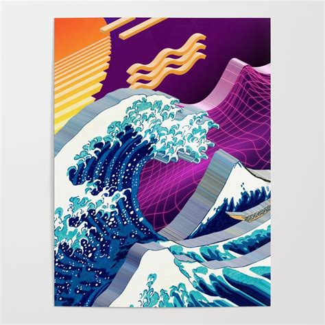 Isometric Synthwave The Great Wave Off Kanagawa Synthwave Vaporwave