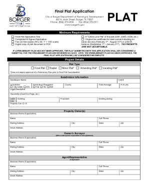 Fillable Online Final Plat Application Borger TX Fax Email Print