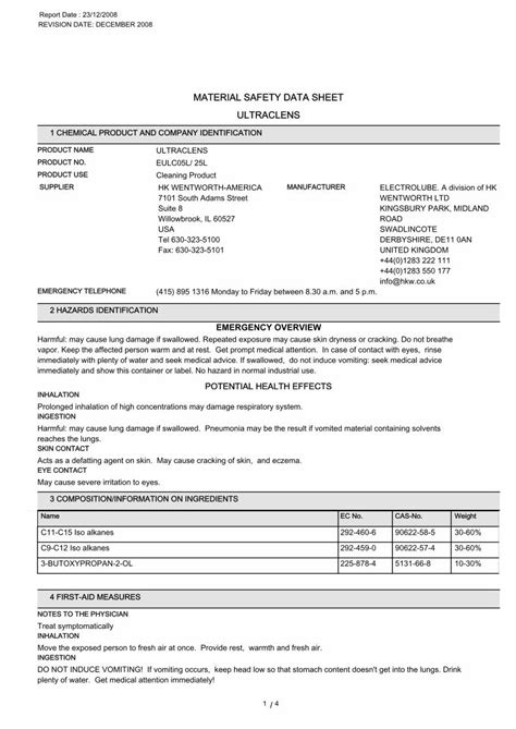 Pdf Material Safety Data Sheet Ultraclens Pdf Filematerial Safety