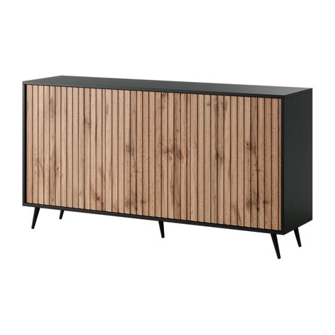 Komoda Bello Z Lamelowymi Frontami 154 Cm Czarna Dąb Wotan Selsey