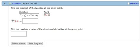 solved find the gradient of the function at the given
