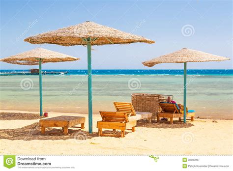 Relaxe Sob O Parasol Na Praia Do Mar Vermelho Imagem De Stock Imagem