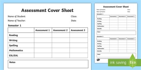 Editable Cover Sheet Assessment Tracker Teacher Made