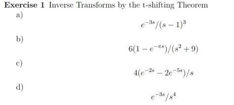 solved exercise 1 inverse transforms by the t shifting