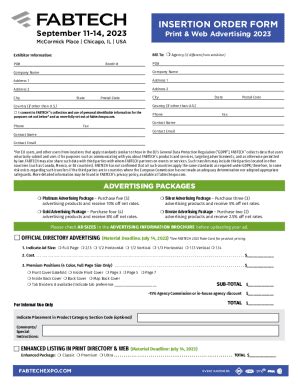 Fillable Online Insertion Order Form Fax Email Print Pdffiller
