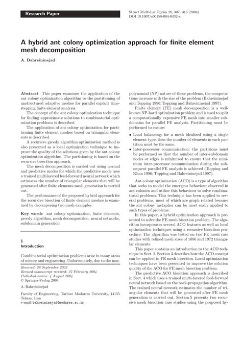 pdf a hybrid ant colony optimization approach for finite element mesh decomposition
