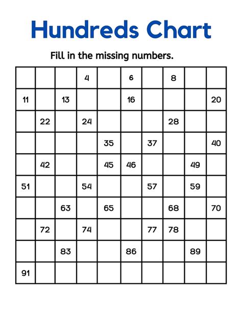 Fill In The Missing Numbers Chart Digital Printable Etsy