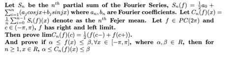 solved let sn be the nth partial sum of the fourier series