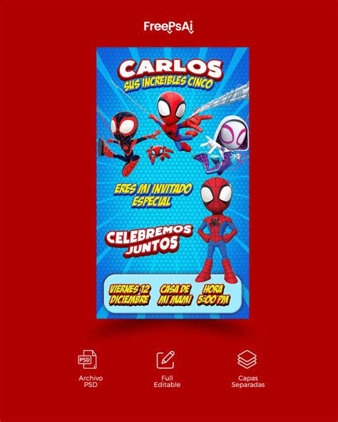Plantilla Tarjeta de Invitación Spidey y sus Sorprendentes Amigos PSD