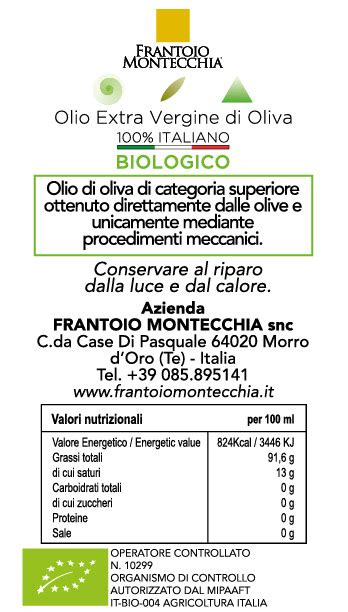 Olio Extra Vergine Di Oliva Italiano Frantoio Montecchia Biologico