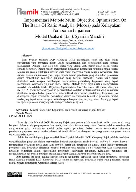 pdf implementasi metode multi objective optimization on the basis of ratio analysis moora