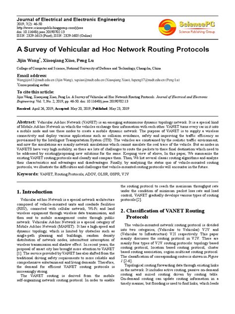 a survey of vehicular ad hoc network routing protocols journal of electrical and electronic