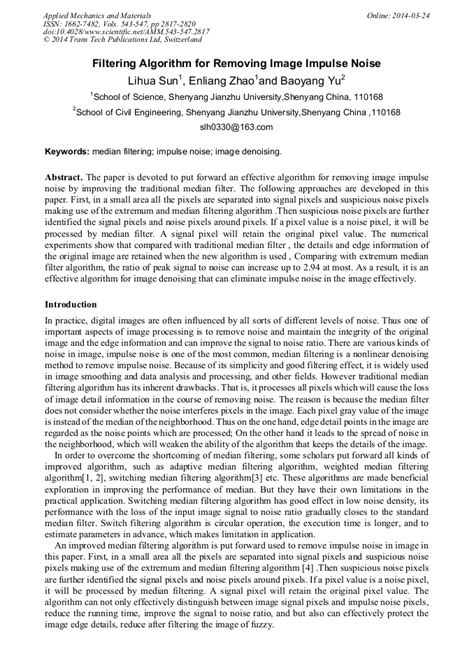 filtering algorithm for removing image impulse noise scientific