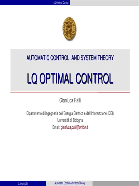 10 lq optimal control pdf optimal control mathematical optimization