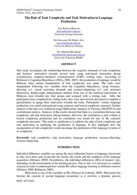pdf the role of task complexity and task motivation in language production