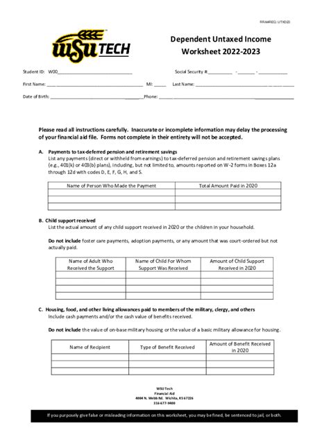 Fillable Online 2022 2023 Untaxed Income Worksheet Fax Email Print