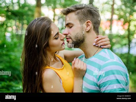 Giving Kiss Seduction And Foreplay Sensual Kiss Of Lovely Couple