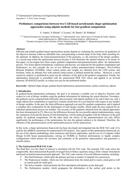 pdf preliminary comparisons between two cad based aerodynamic shape optimization approaches