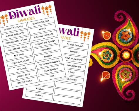 Diwali Charades Game Printable Festival Of Lights Party Etsy