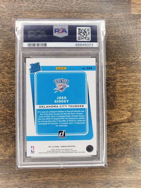 Josh Giddey Rated Rookie 2021 22 Donruss Holo Pink Laser 202 PSA 9