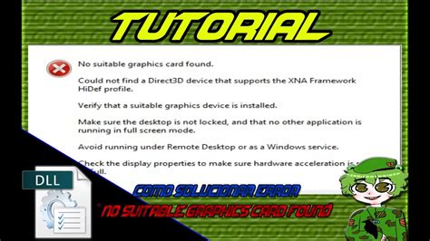 Tutorial Como Solucionar Error No Suitable Graphics Card Found Youtube