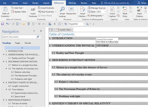 Apa Format Table Of Contents Word