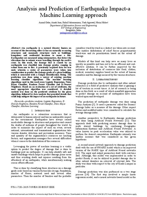 analysis and prediction of earthquake impact a machine learning approach pdf machine