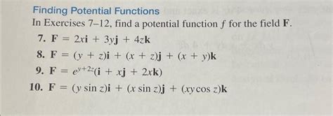 solved finding potential functions in exercises 7 12 find a
