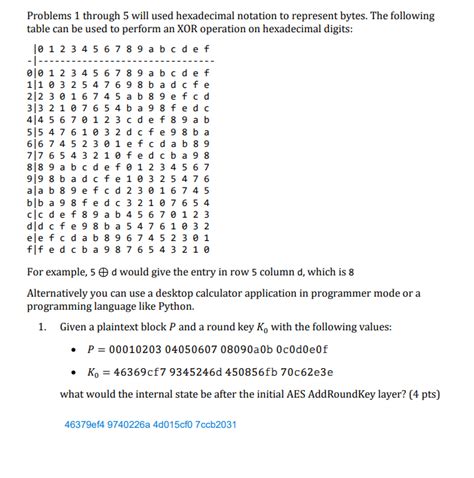solved problems 1 through 5 will used hexadecimal notation