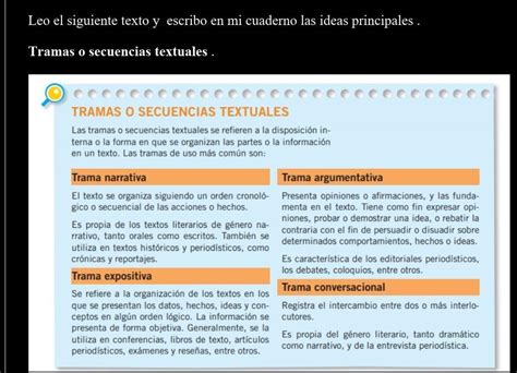 Las Ideas Principales De Los Tramas O Secuencias Textuales Las Ideas