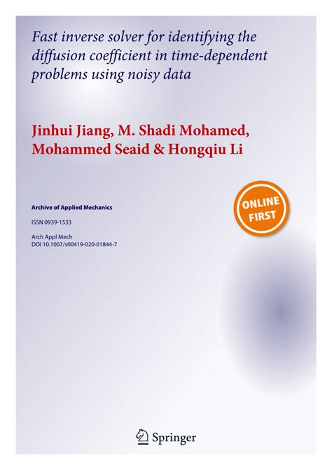 pdf fast inverse solver for identifying the diffusion coefficient in time dependent problems