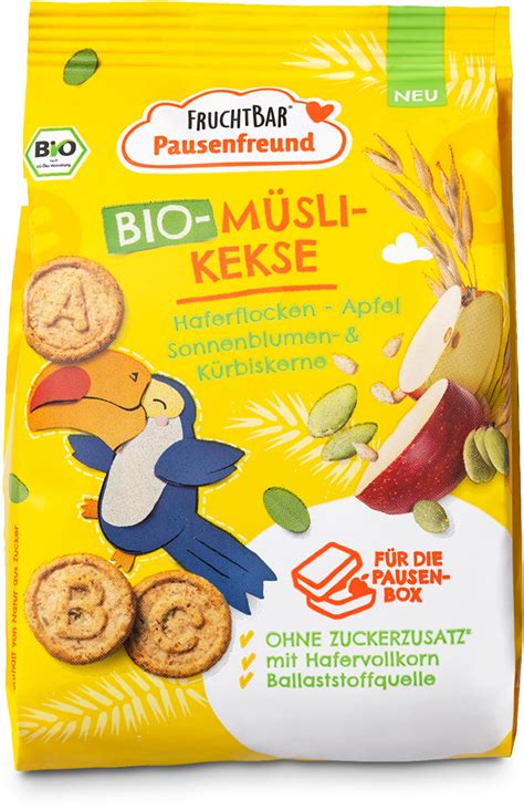 FruchtBar Pausenfreund Bio Müsli Kekse Haferflocken und Apfel