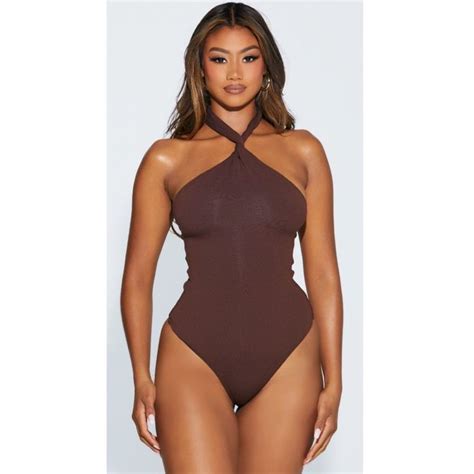 Naked Wardrobe Chocolate Twist Neck Sleeveless Double Layer Stretchy