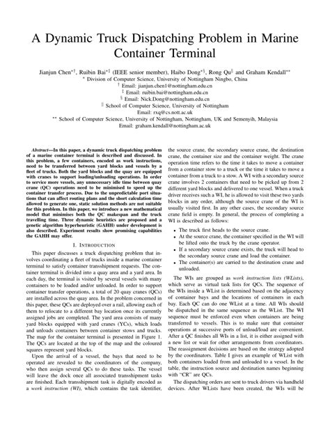 pdf a dynamic truck dispatching problem in marine container terminal