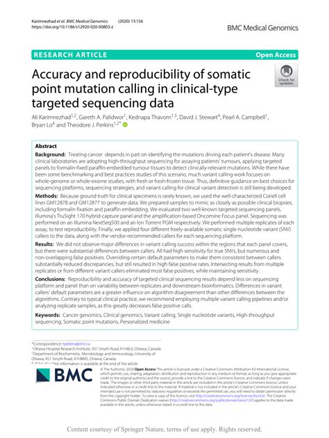 pdf accuracy and reproducibility of somatic point mutation calling in clinical type targeted