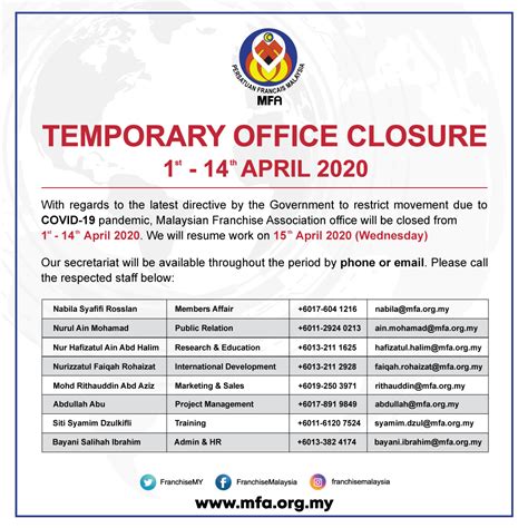 Temporary Office Closure Malaysian Franchise Association