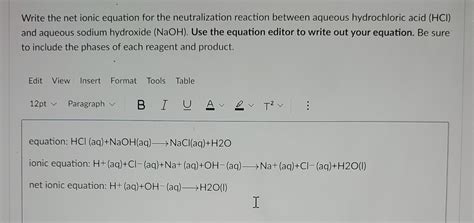 Solved Write The Net Ionic Equation For The Neutralization Chegg
