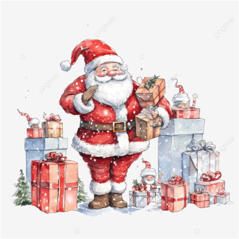 Dibujado A Mano Ilustraci N Navidad Santa Dando Regalos En La Nieve Png
