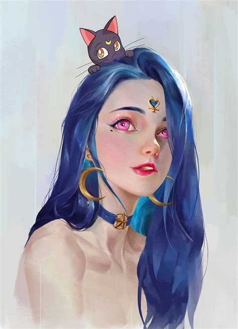 Fantasy Girl Blue Hair Illustration Cat Girl Digital Art 2k Wallpaper Hdwallpaper Desktop
