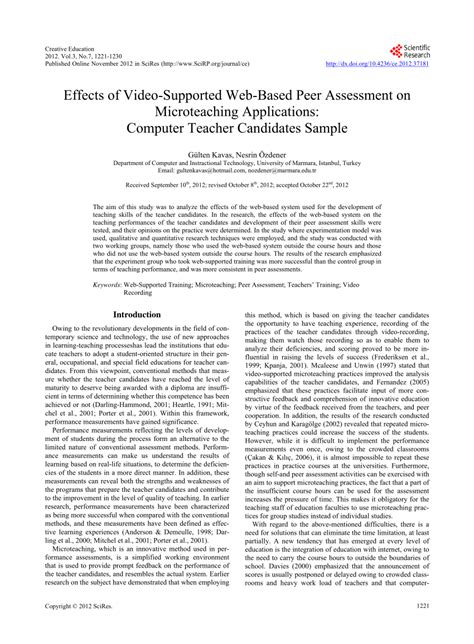 pdf effects of video supported web based peer assessment on microteaching applications