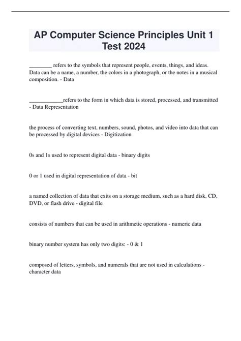 AP Computer Science Principles Unit 1 Test 2024 AP Computer Science