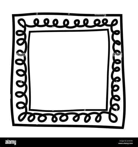 Hand Drawn Square Frame With Curls Black And White Design Element For