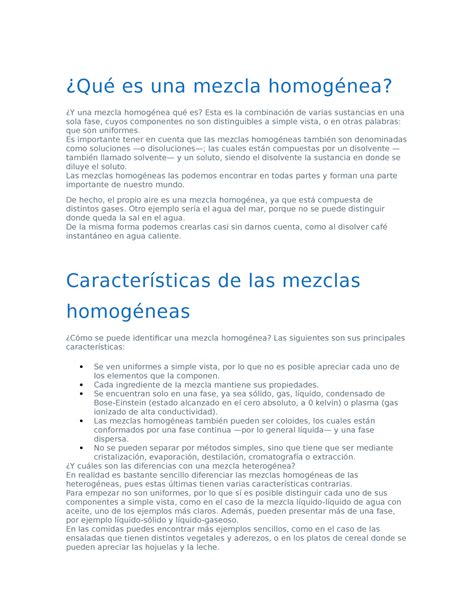 Mezcla homogenia Apunte de la clase de quimica Qué es una mezcla