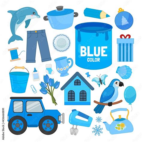 Vector Set Of Blue Color Objects Learn Blue Color Illustration Of