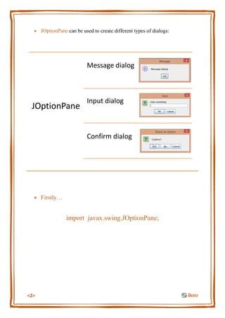 Java JOptionPane Tutorial Message Input And Confirm Dialogs PDF