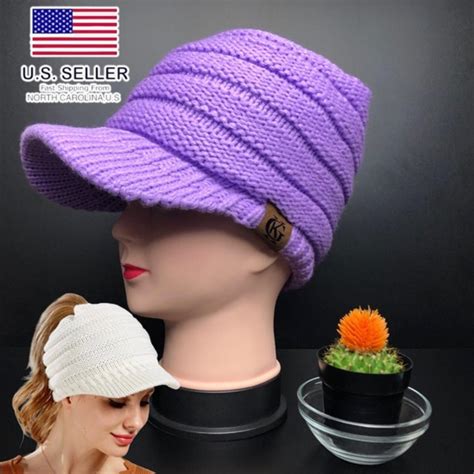 Women S Winter Knit Messy Bun Ponytail Beanie Winter Depop