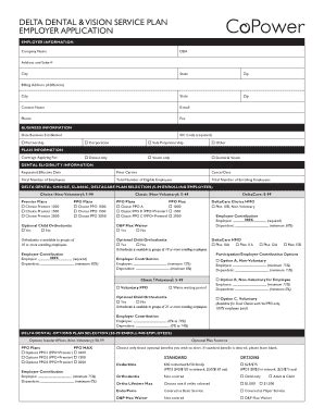 Fillable Online DElTA DENTAl VISION SERVICE PlAN EMPlOYER APPlICATION