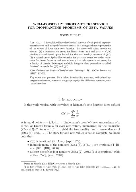 pdf well poised hypergeometric service for diophantine problems of zeta values