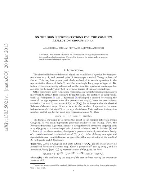 pdf on the sign representations for the complex reflection groups g r p n