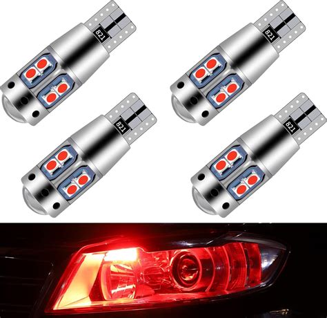 Teguangmei 4Pcs T10 W5W LED Lampadina CANBUS Senza Errori Rosso 194